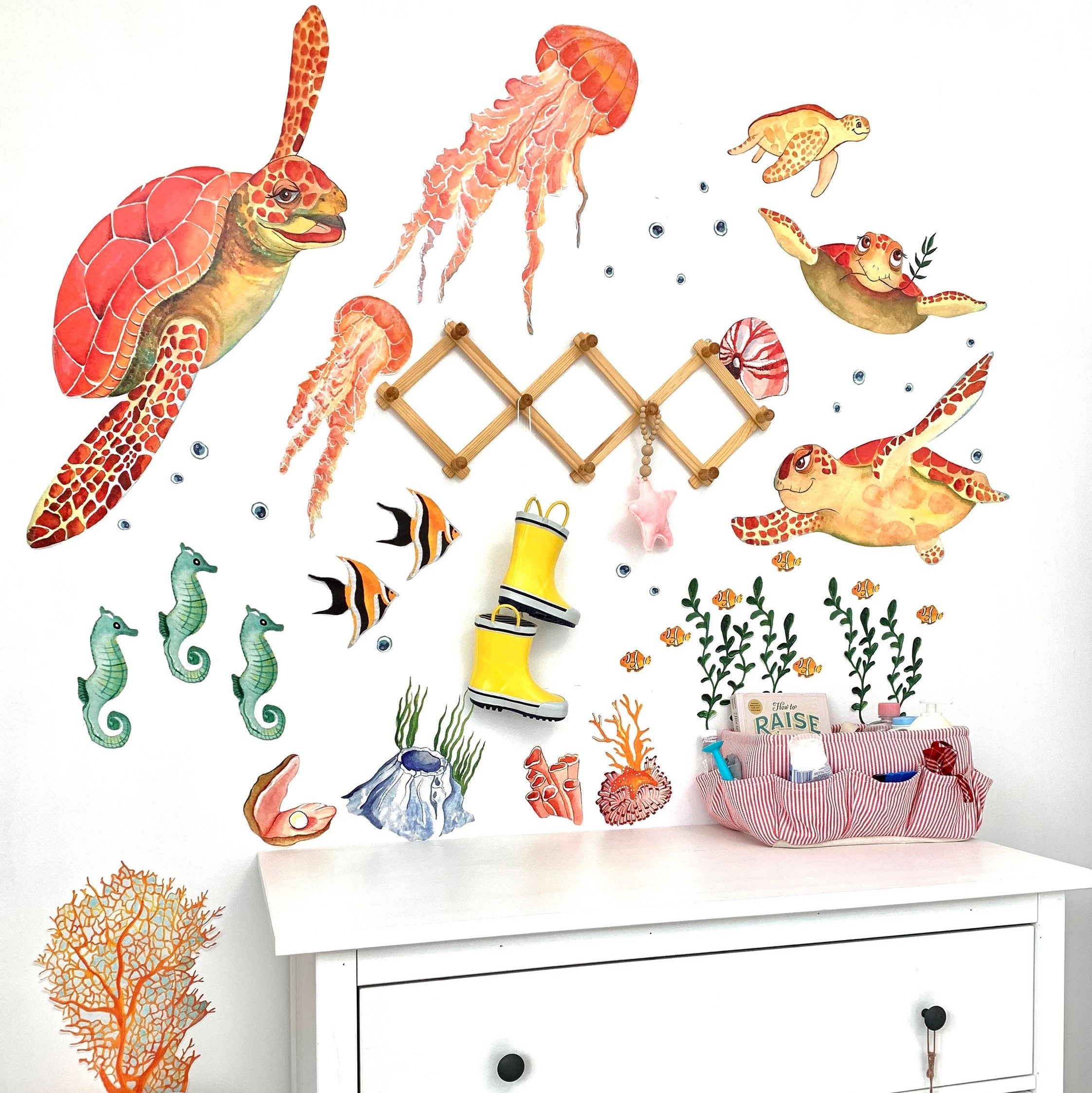 Large Under The Sea Wall Decal Boho Nursery Wall Decal Stickers Ocean ...